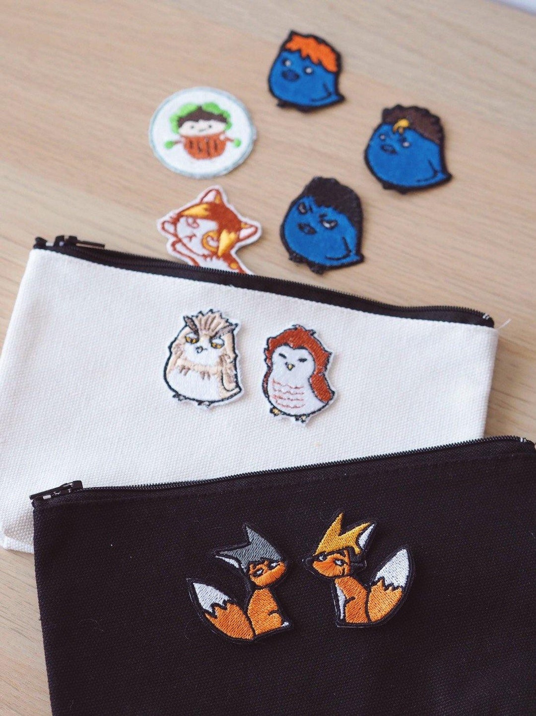 Anime 7 Characters Embroidery Zipper Pouch Animal Owls Fox Tree Cat ...