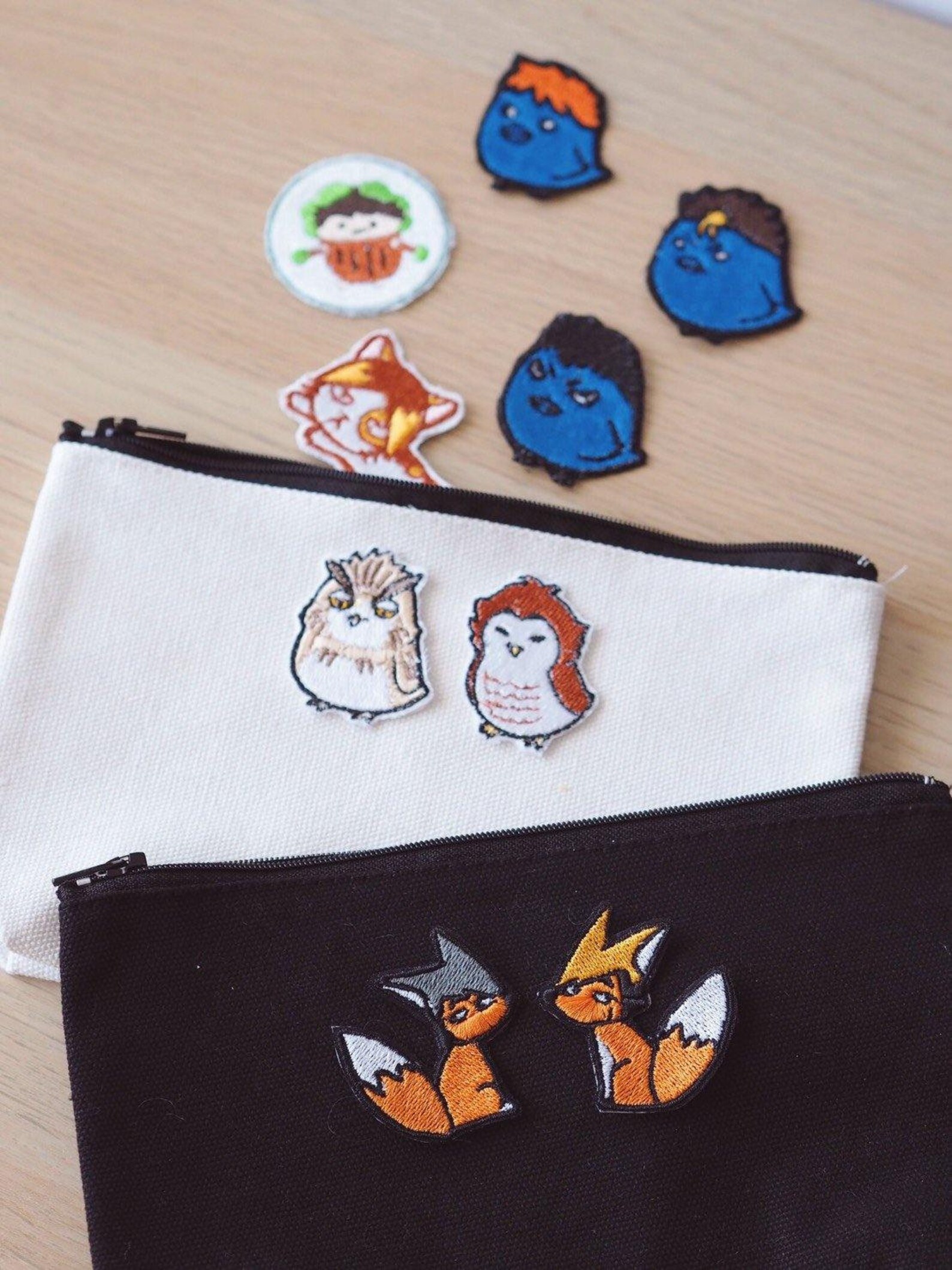 Anime 7 Characters Embroidery Zipper Pouch Animal Owls Fox - Etsy
