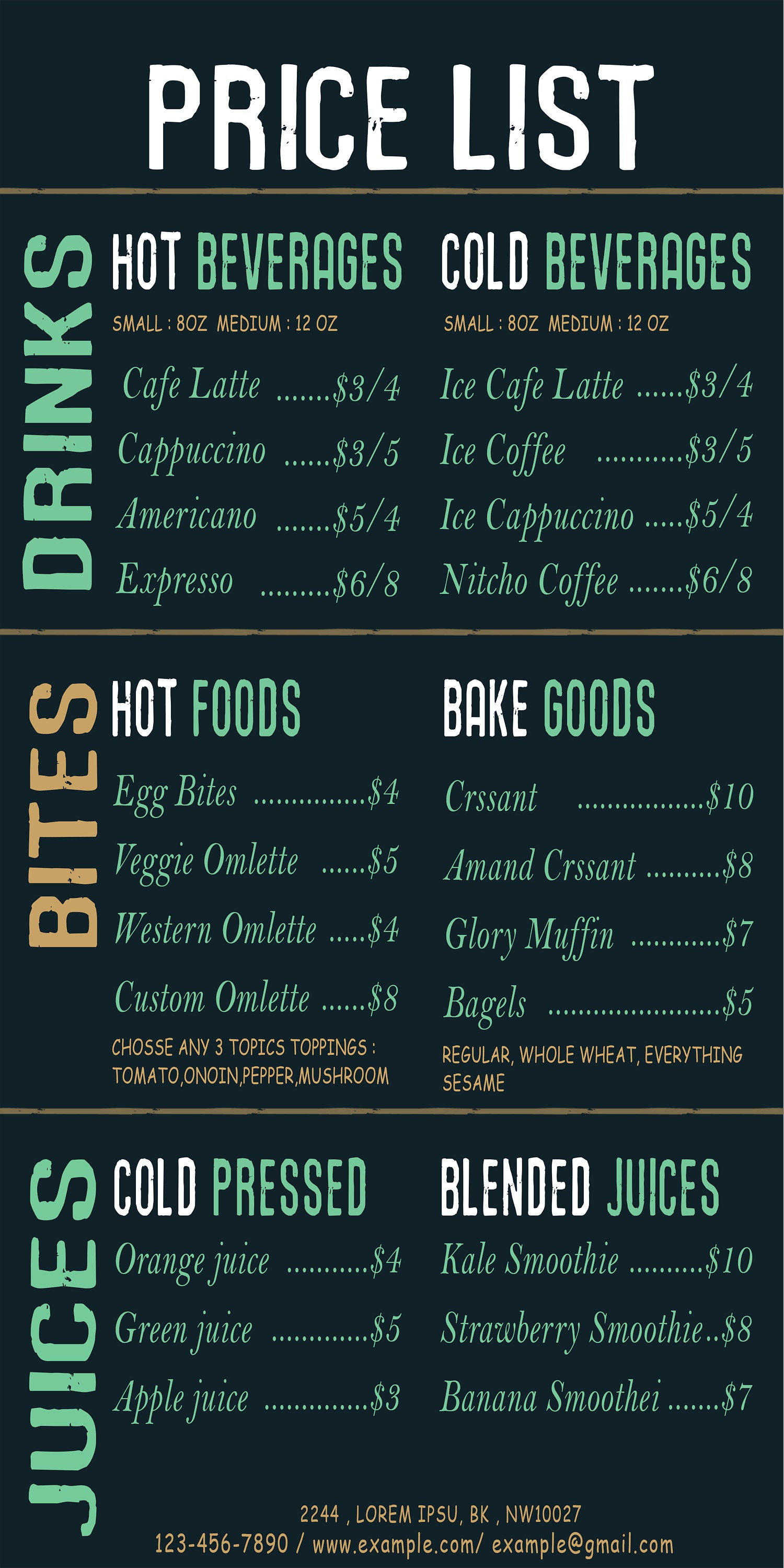 Customize, Editable, Price List, Pricing Guide Template, for Restaurant ...