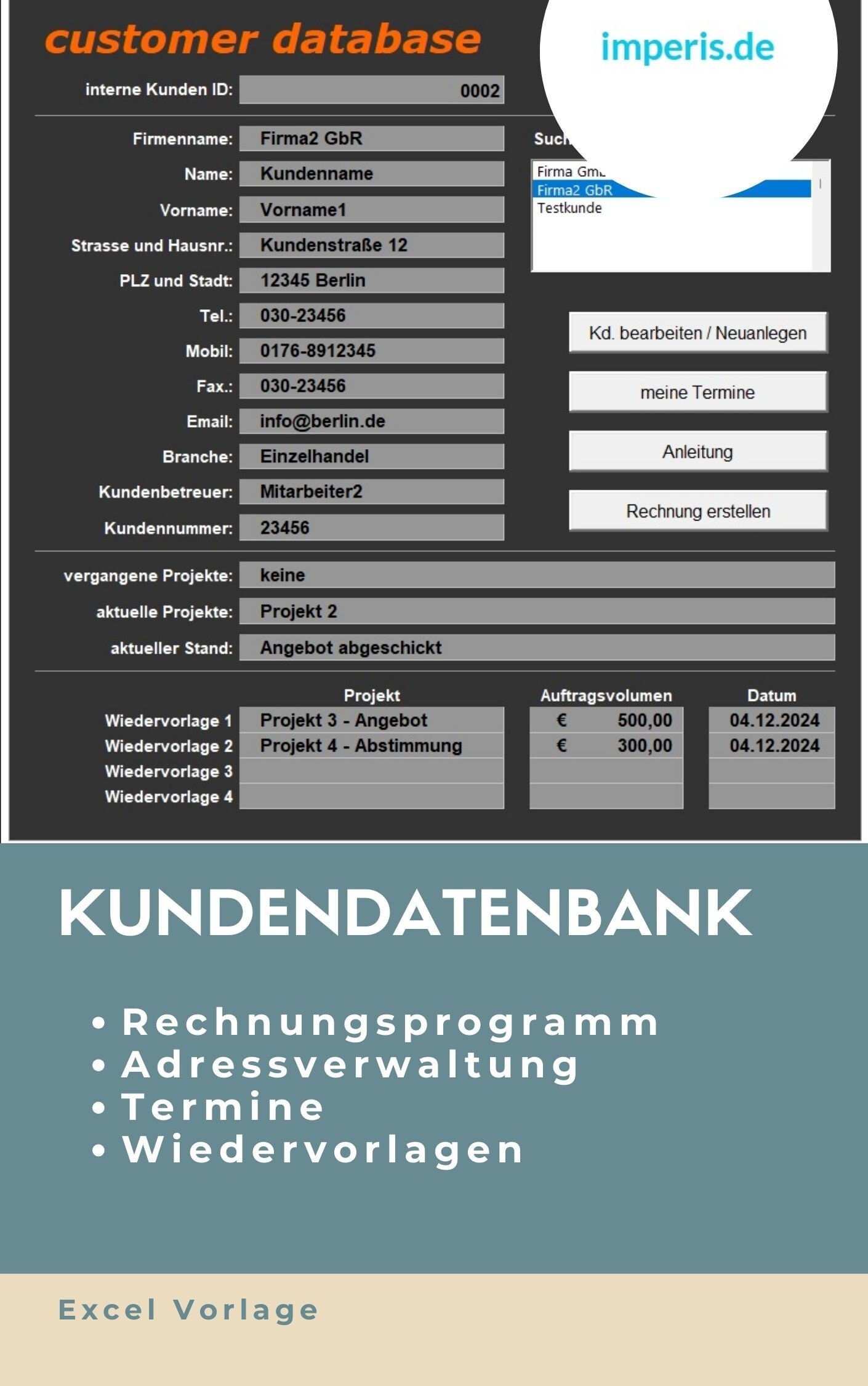 Excel Tool and Template: Customer Database With Invoicing Program and ...