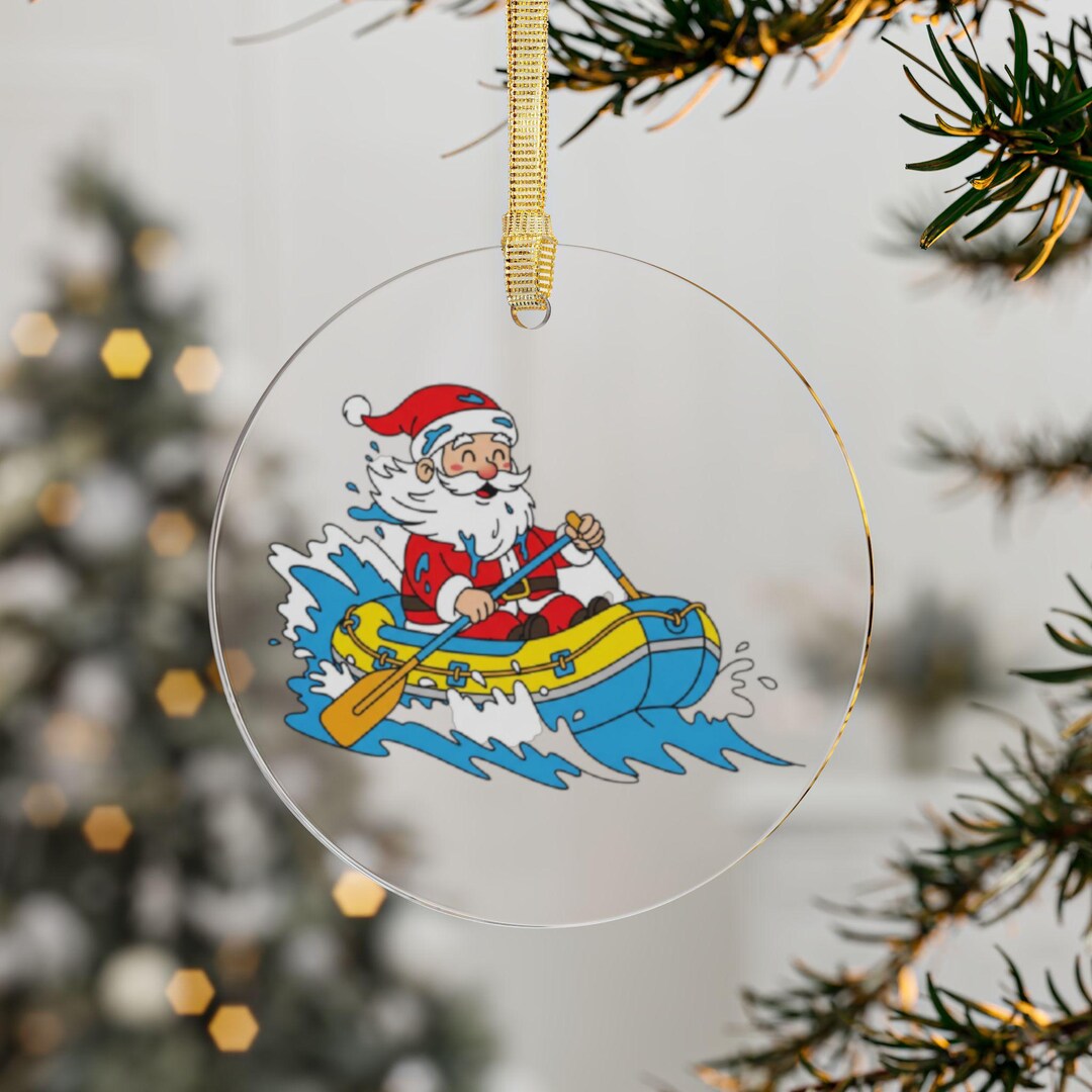 Santa Rafting Acrylic Ornament, Christmas Santa in Inflatable Raft ...
