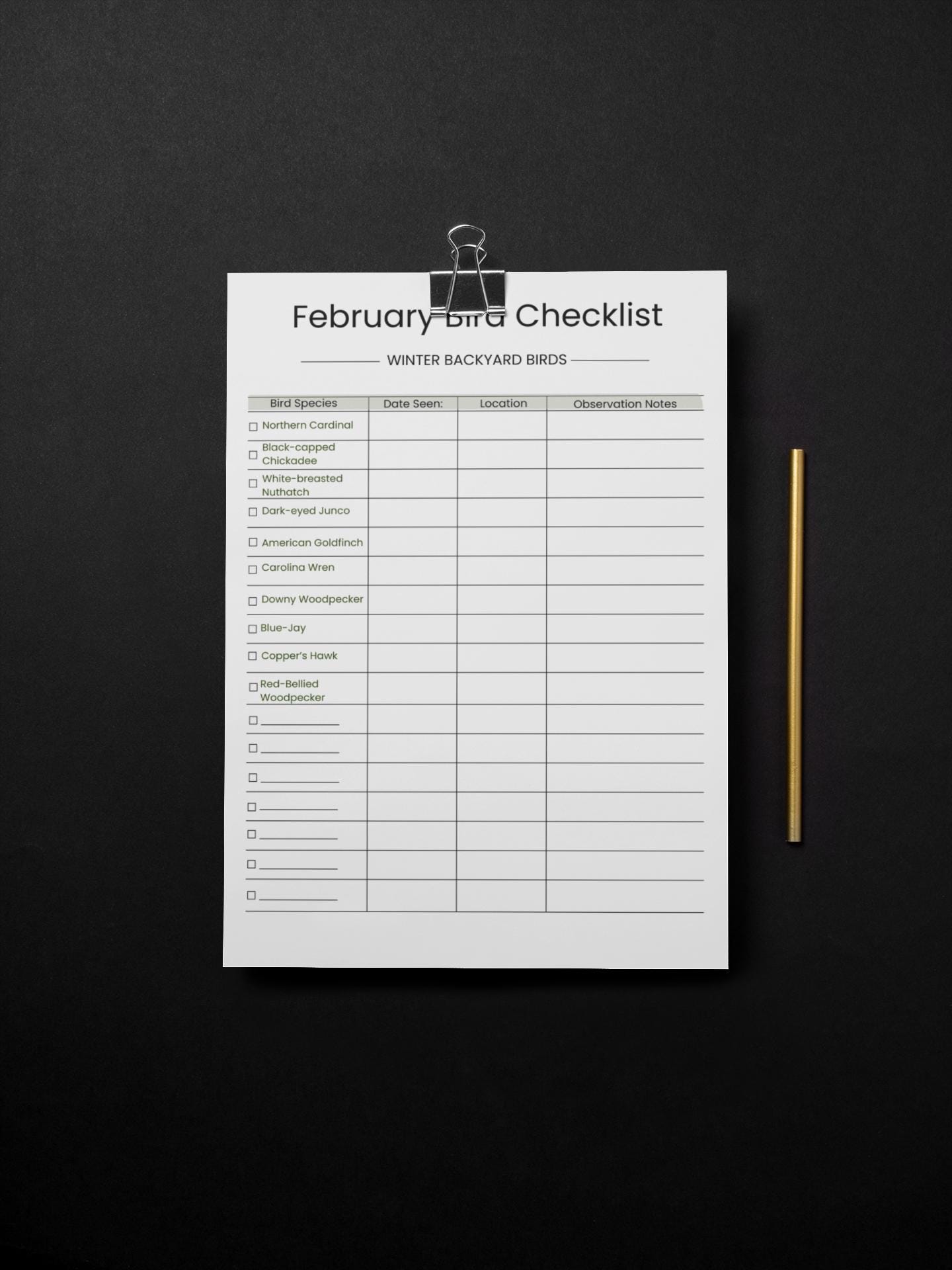February Bird Checklist Printable, Winter Watching Log, Monthly ...