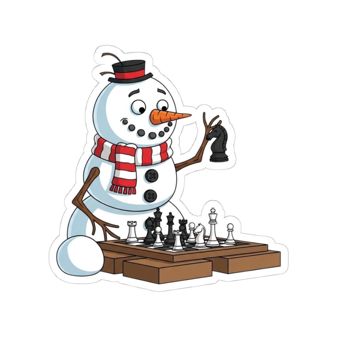 Snowman Chess Player Kiss-cut Sticker, Holiday Decor - Etsy