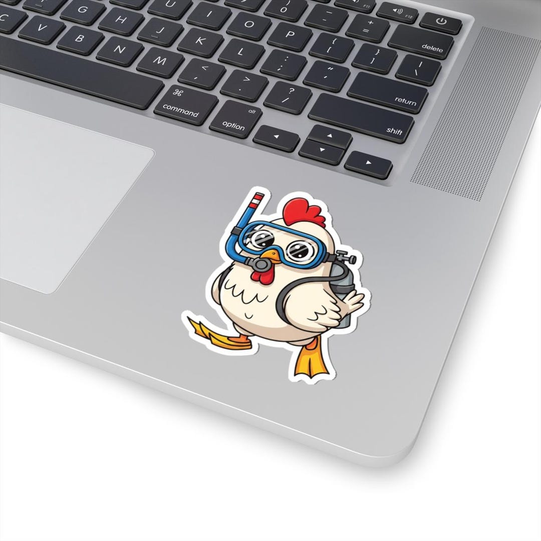 Scuba Chicken Sticker | Kiss-cut Vinyl Decal, Diver Hen Illustration - Etsy