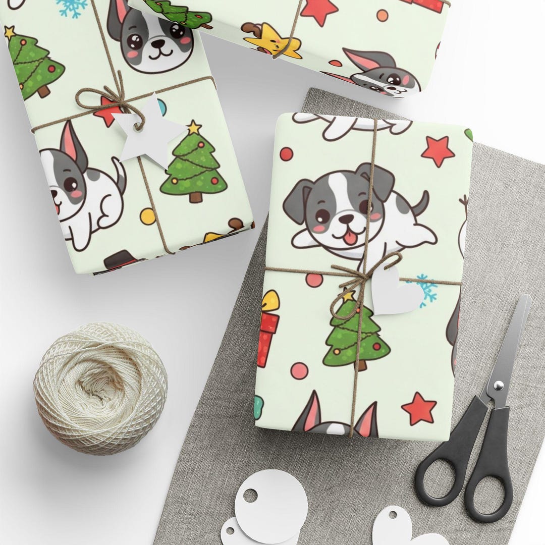 Dane Christmas Wrapping Paper, Cartoon Puppy Gift Wrap - Etsy