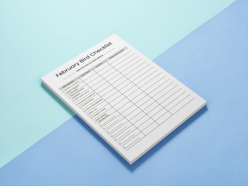 February Bird Checklist Printable, Winter Watching Log, Monthly ...