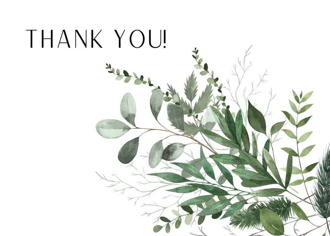 Simple Greenery Thank You Card - Etsy