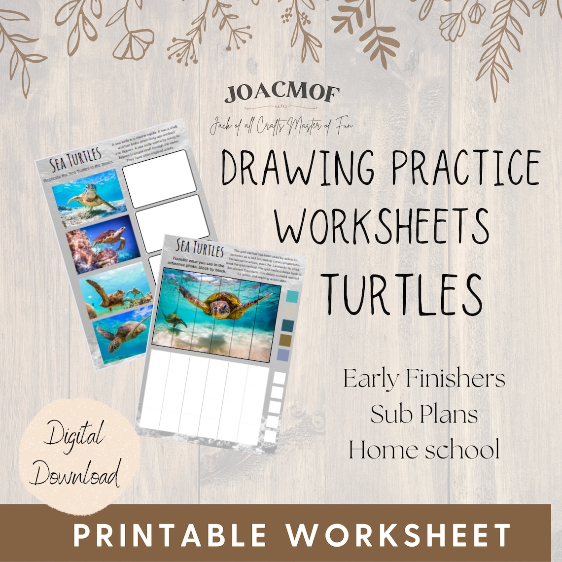 Printable Art Worksheets Activity Turtles Drawing Practice - Etsy