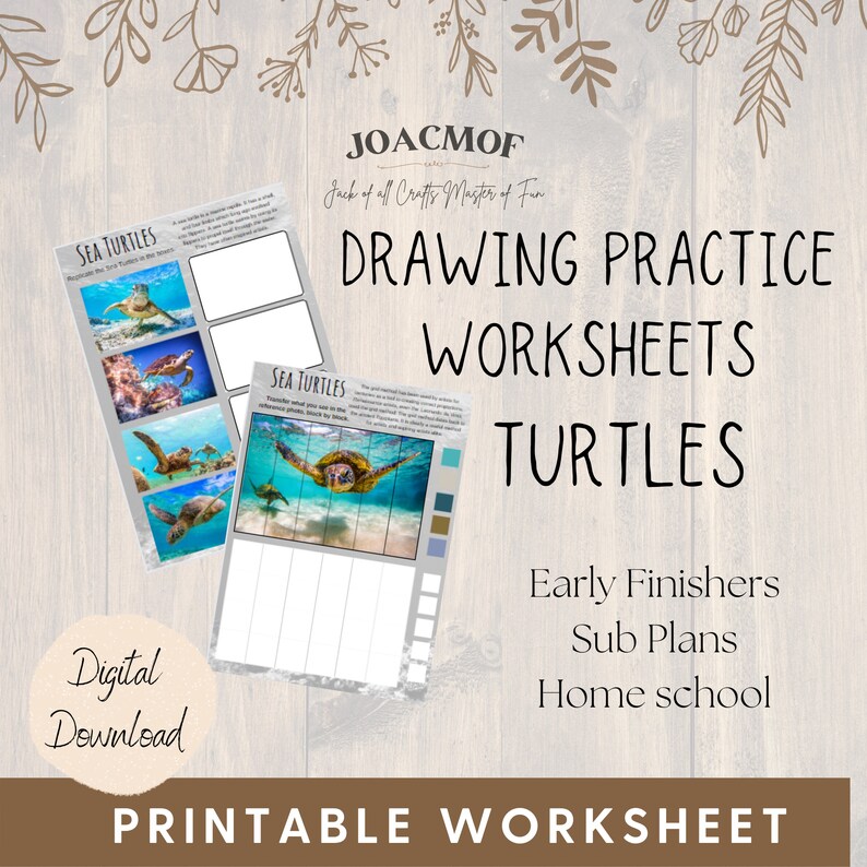 Printable Art Worksheets Activity, Turtles, Drawing Practice, Colouring ...