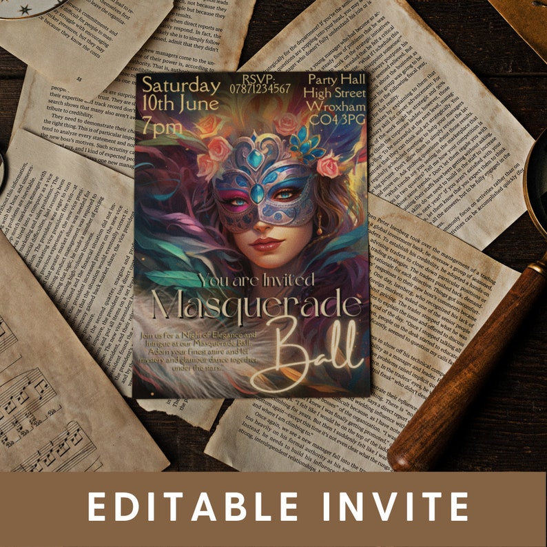 Masquerade Ball Editable Invitation Instant Download Masquerade Party ...