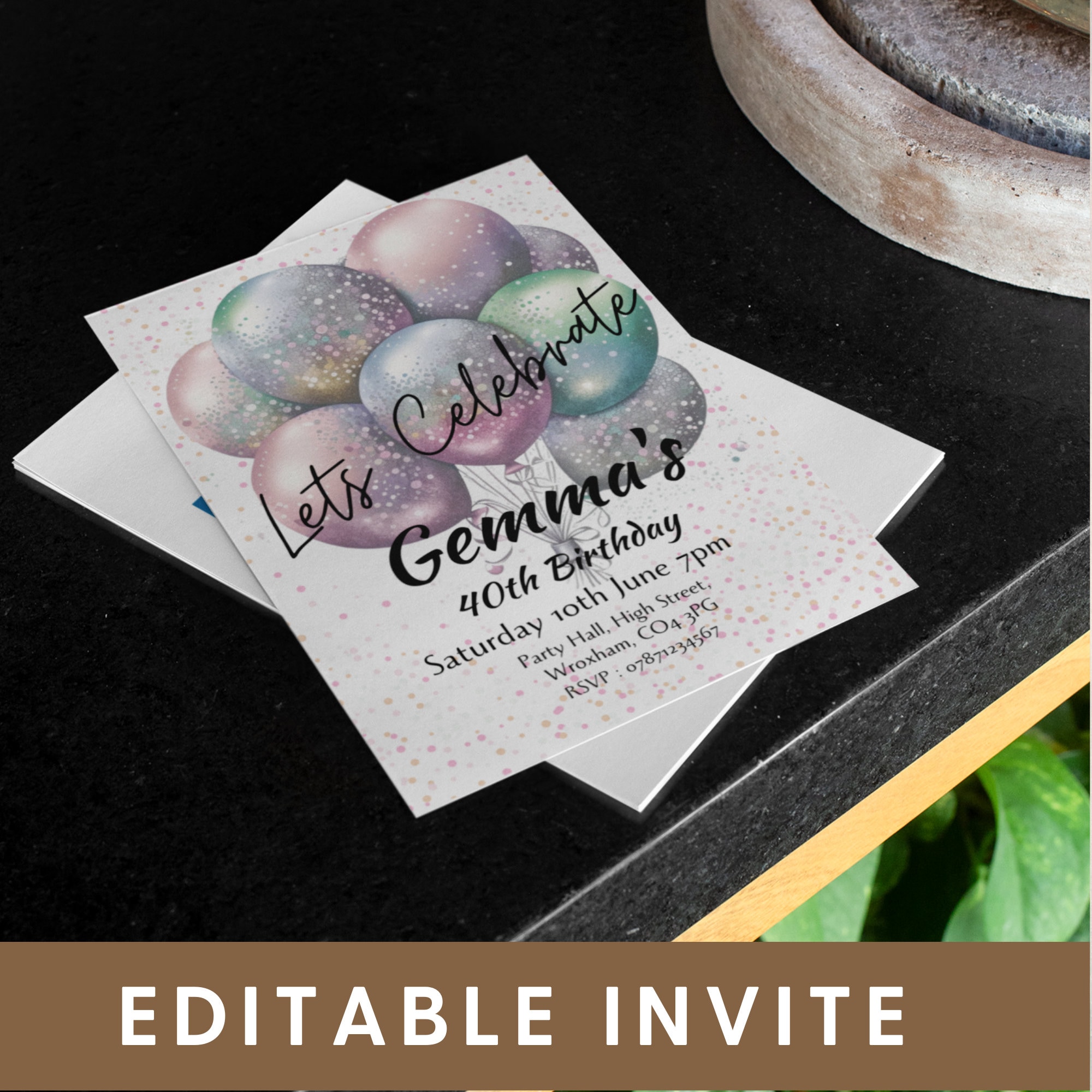 Editable Balloons Birthday Party Invitation, Printable Pastel Birthday ...