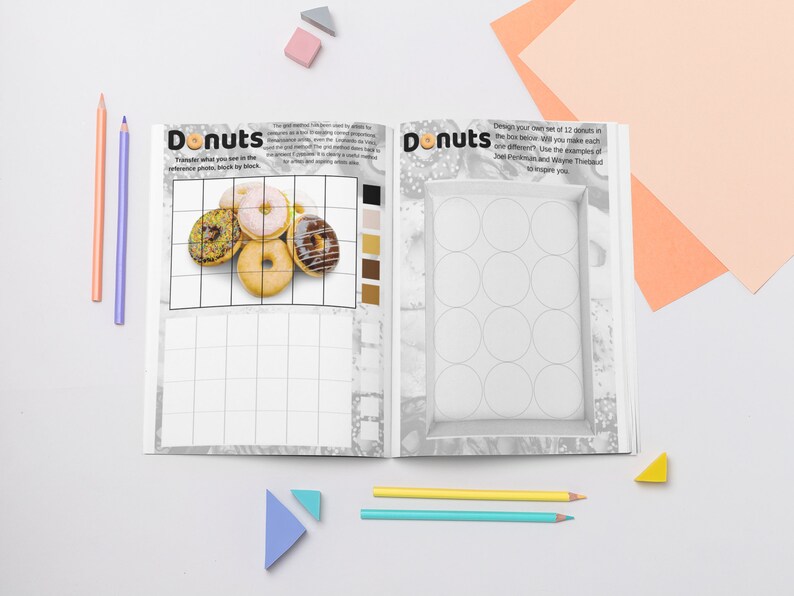 Printable Art Worksheets Activity, Donuts, Drawing Practice, Colouring ...