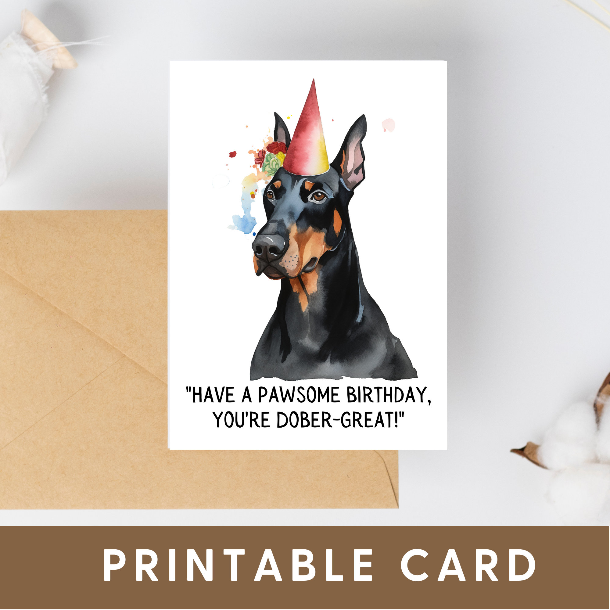 Doberman Greeting Card Instant Digital Download Printable Birthday Card ...