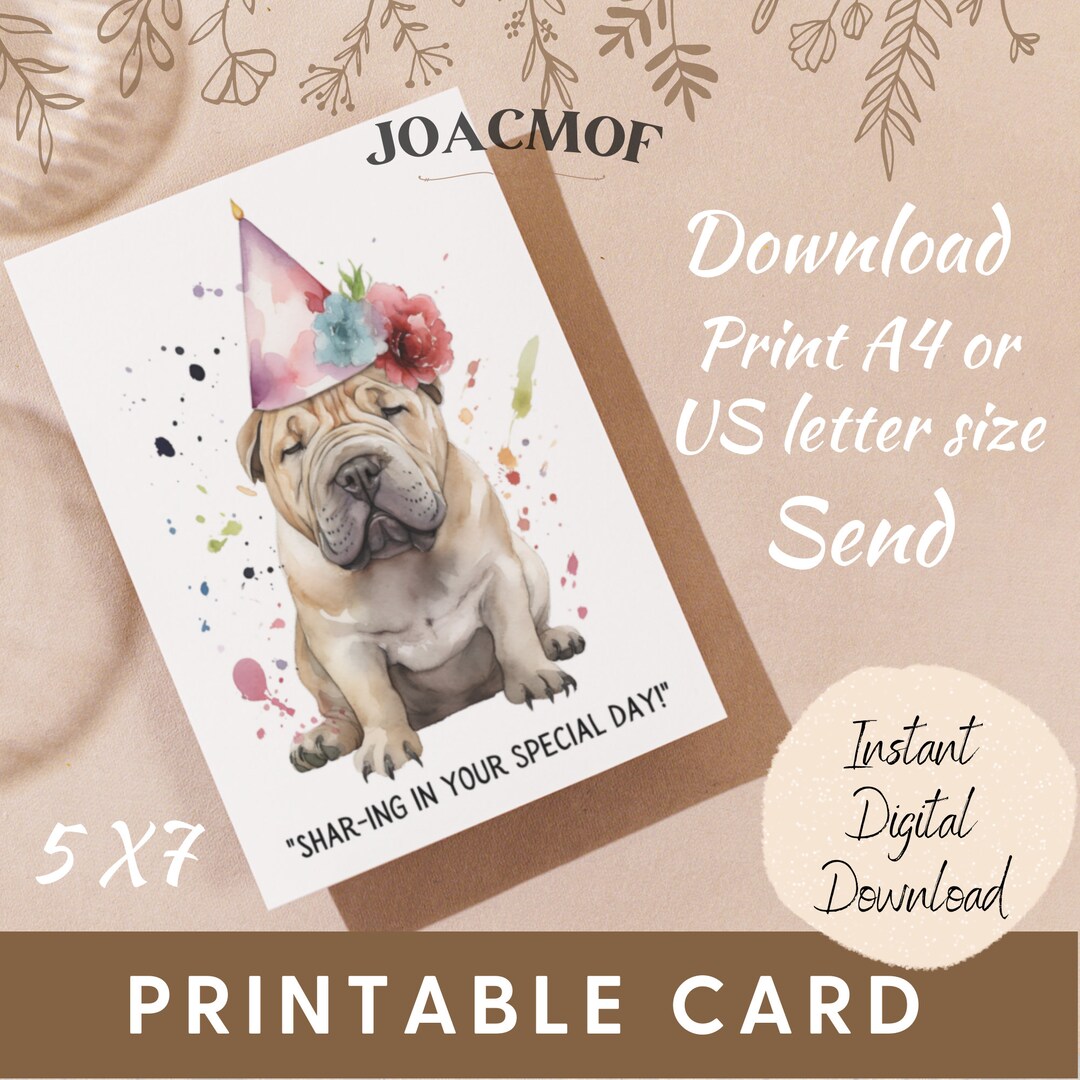 Shar Pei Greeting Card Instant Digital Download Printable Birthday Card ...