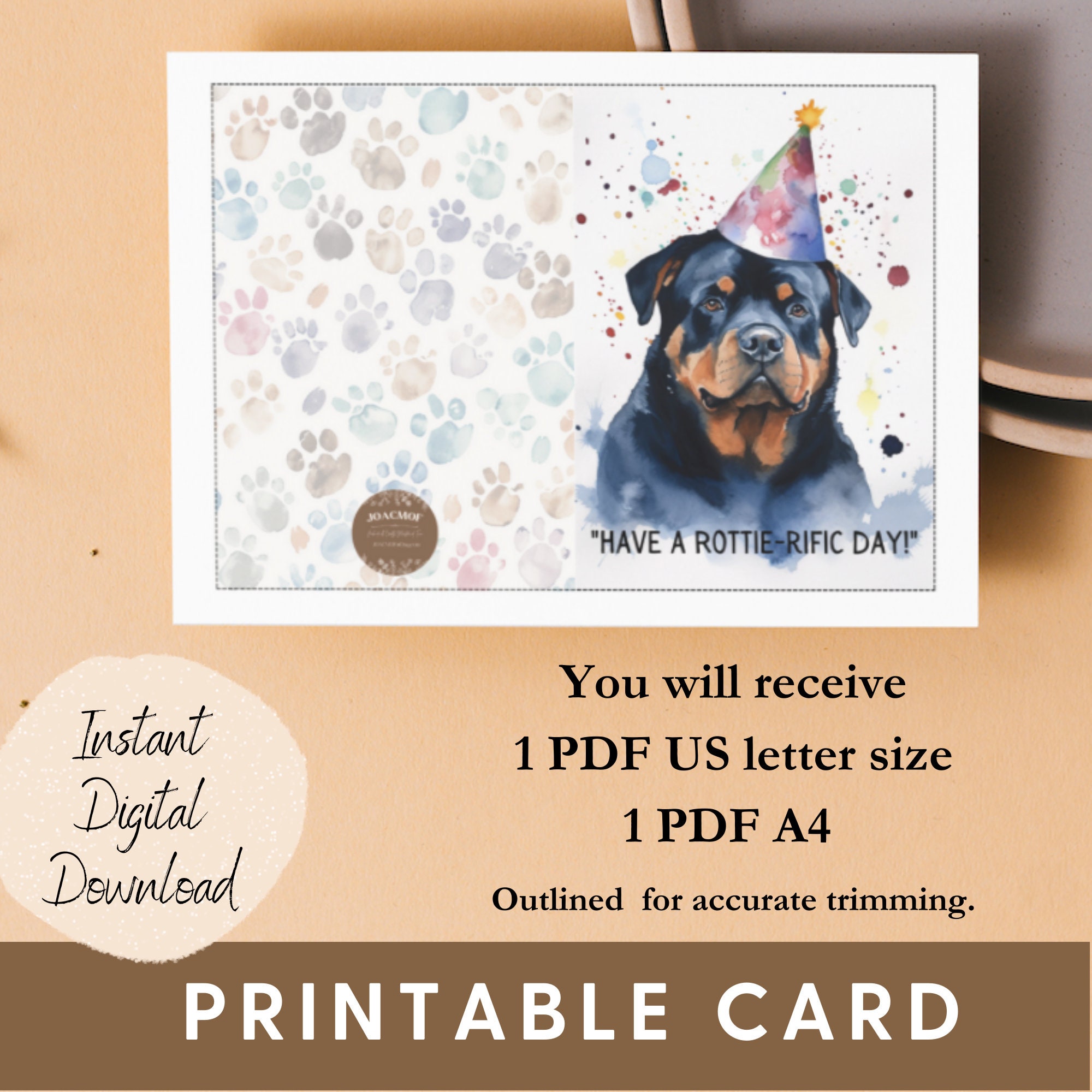 Rottweiler Greeting Card Instant Digital Download Printable Birthday ...