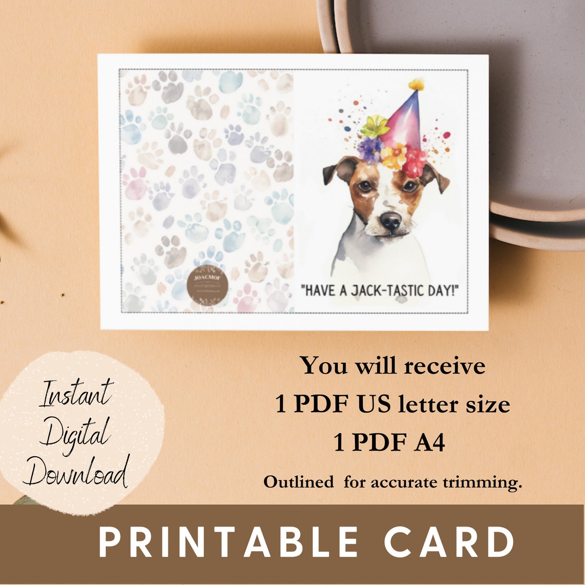 Jack Russell Greeting Card Instant Digital Download Printable Birthday ...