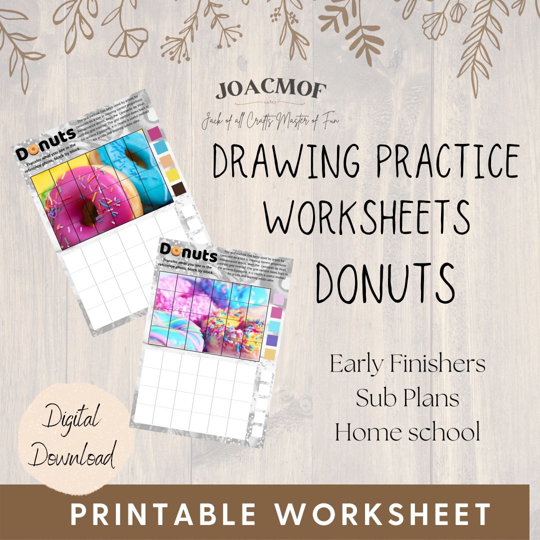 Printable Art Worksheets Activity, Donuts, Drawing Practice, Colouring ...