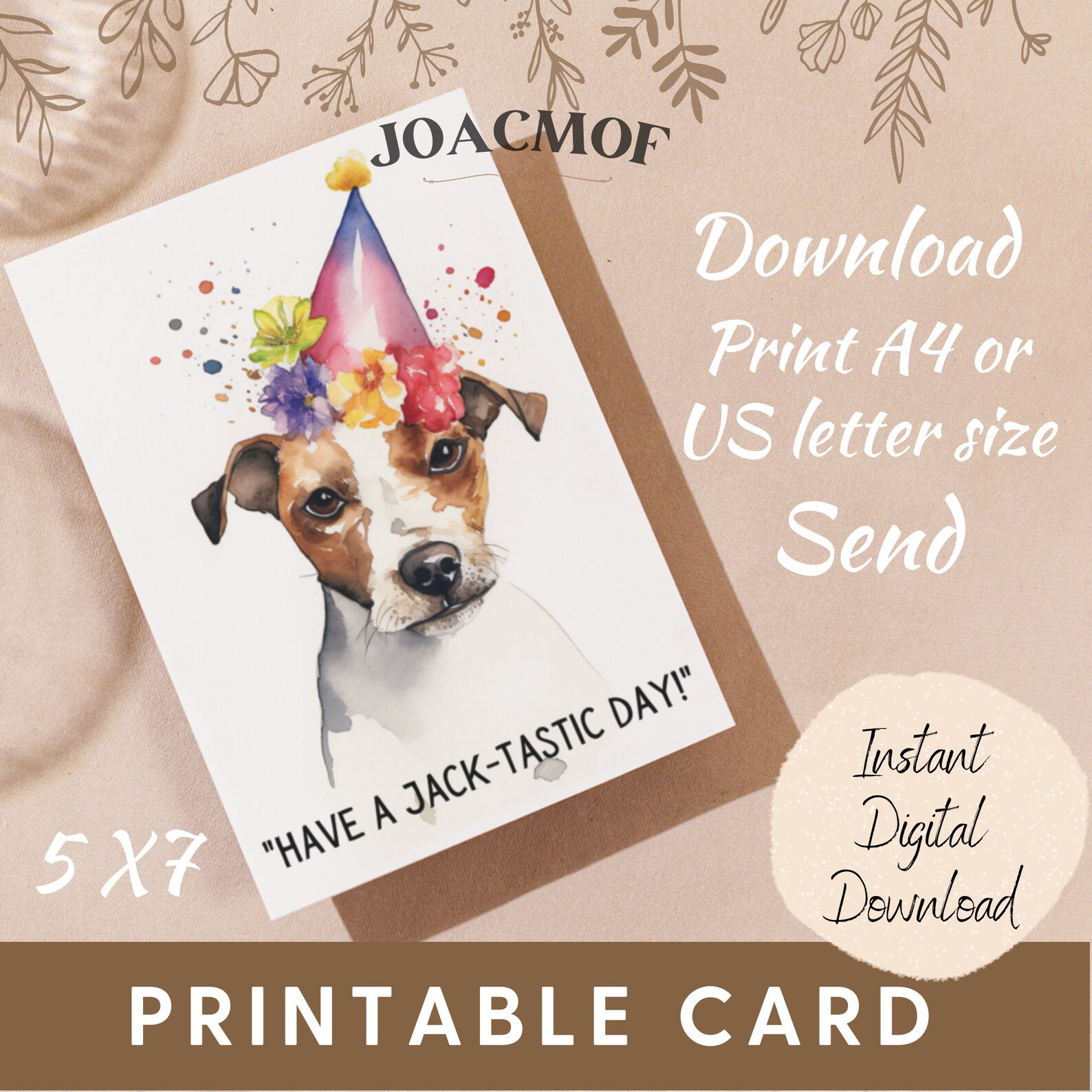 Jack Russell Greeting Card Instant Digital Download Printable Birthday ...