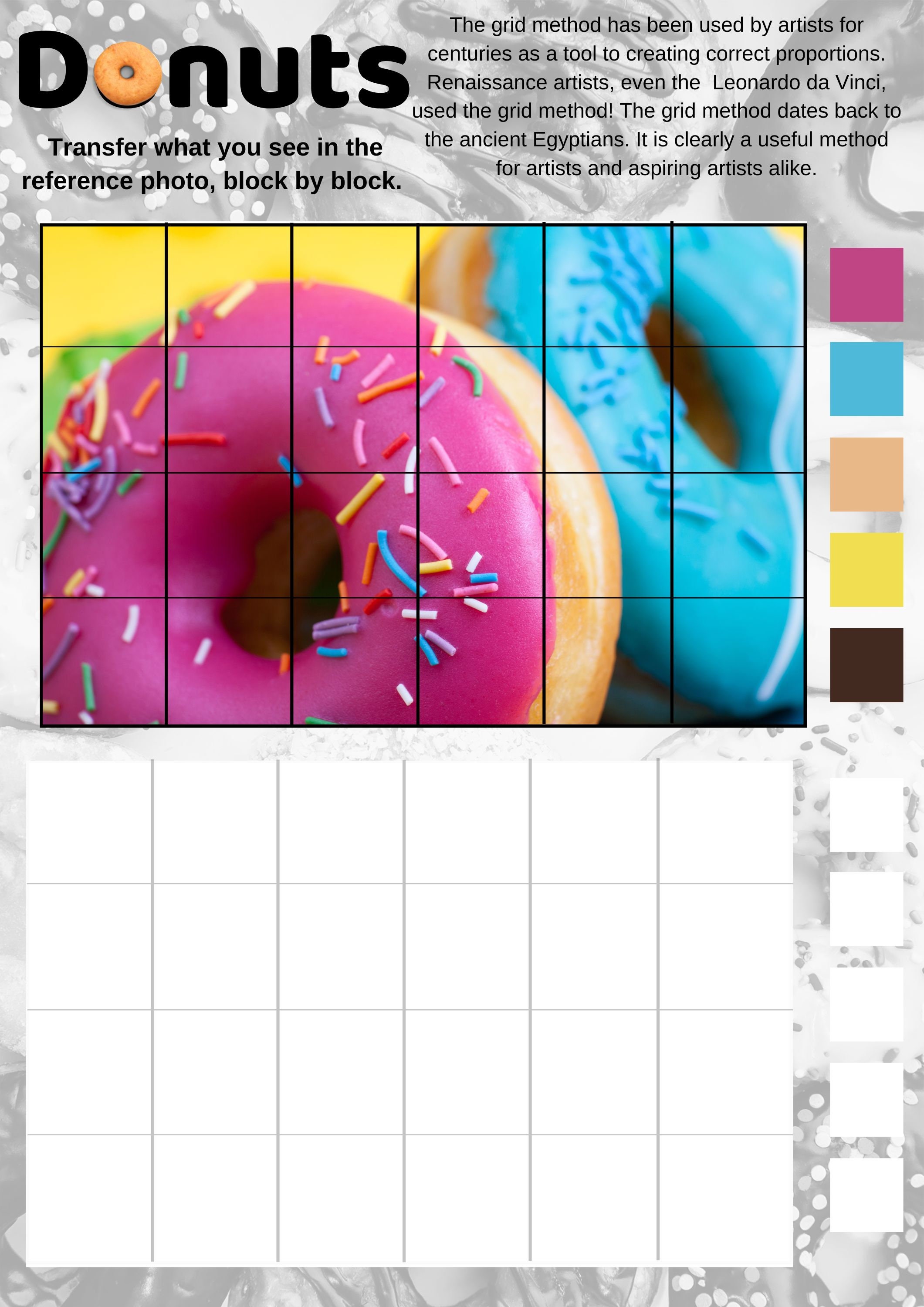 Printable Art Worksheets Activity, Donuts, Drawing Practice, Colouring ...