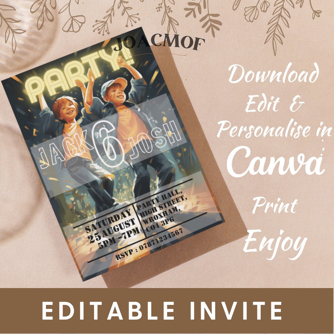 Twin Boys Party Editable Invitation Instant Download Double Party ...