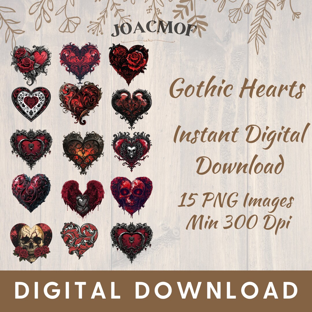 Gothic Heart Clipart 15 Png Bundle Valentines Illustration, Romantic ...