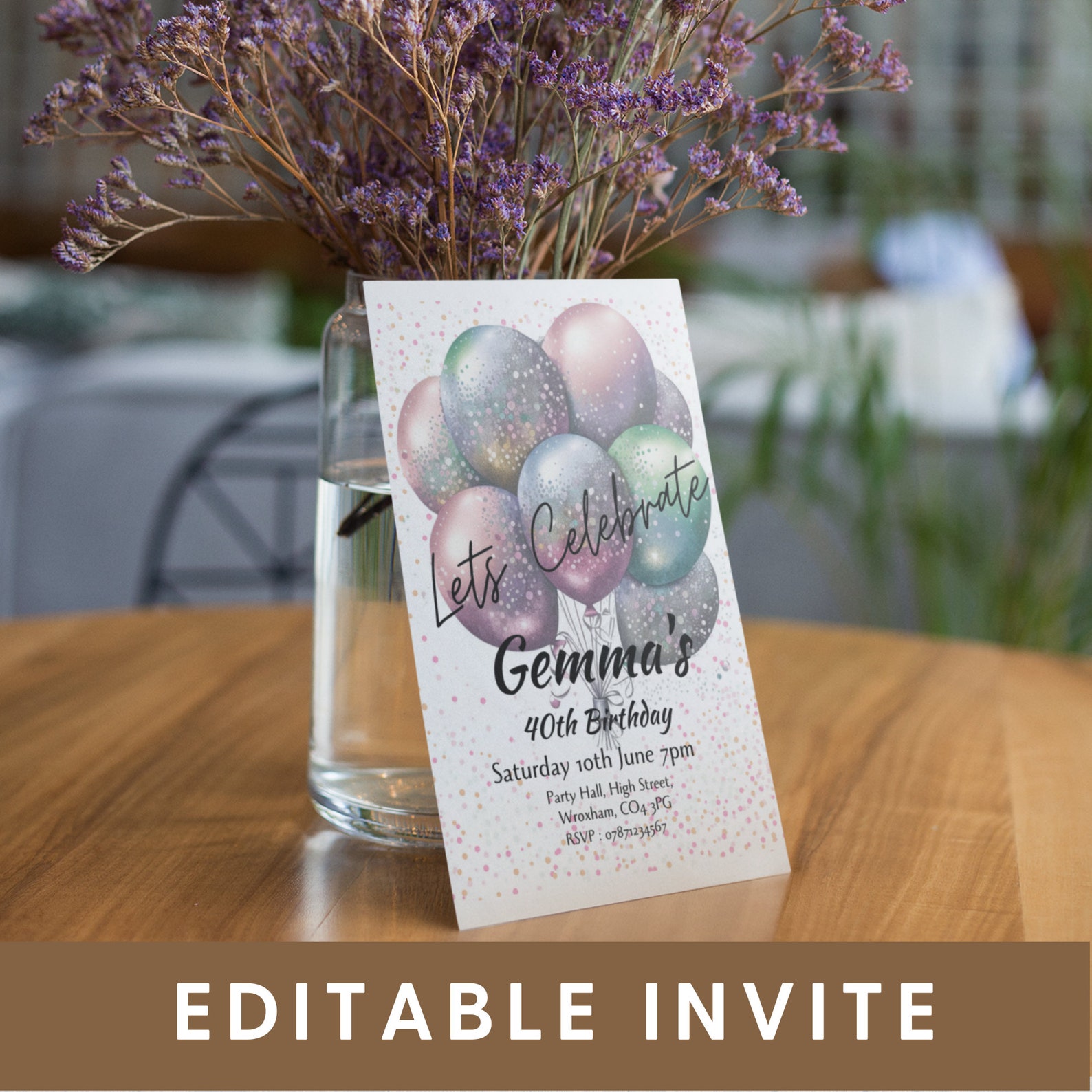 Editable Balloons Birthday Party Invitation, Printable Pastel Birthday ...