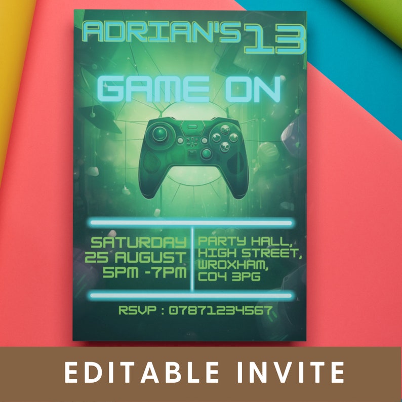 Gamer Party Editable Invitation Instant Download Gaming Party Printable ...