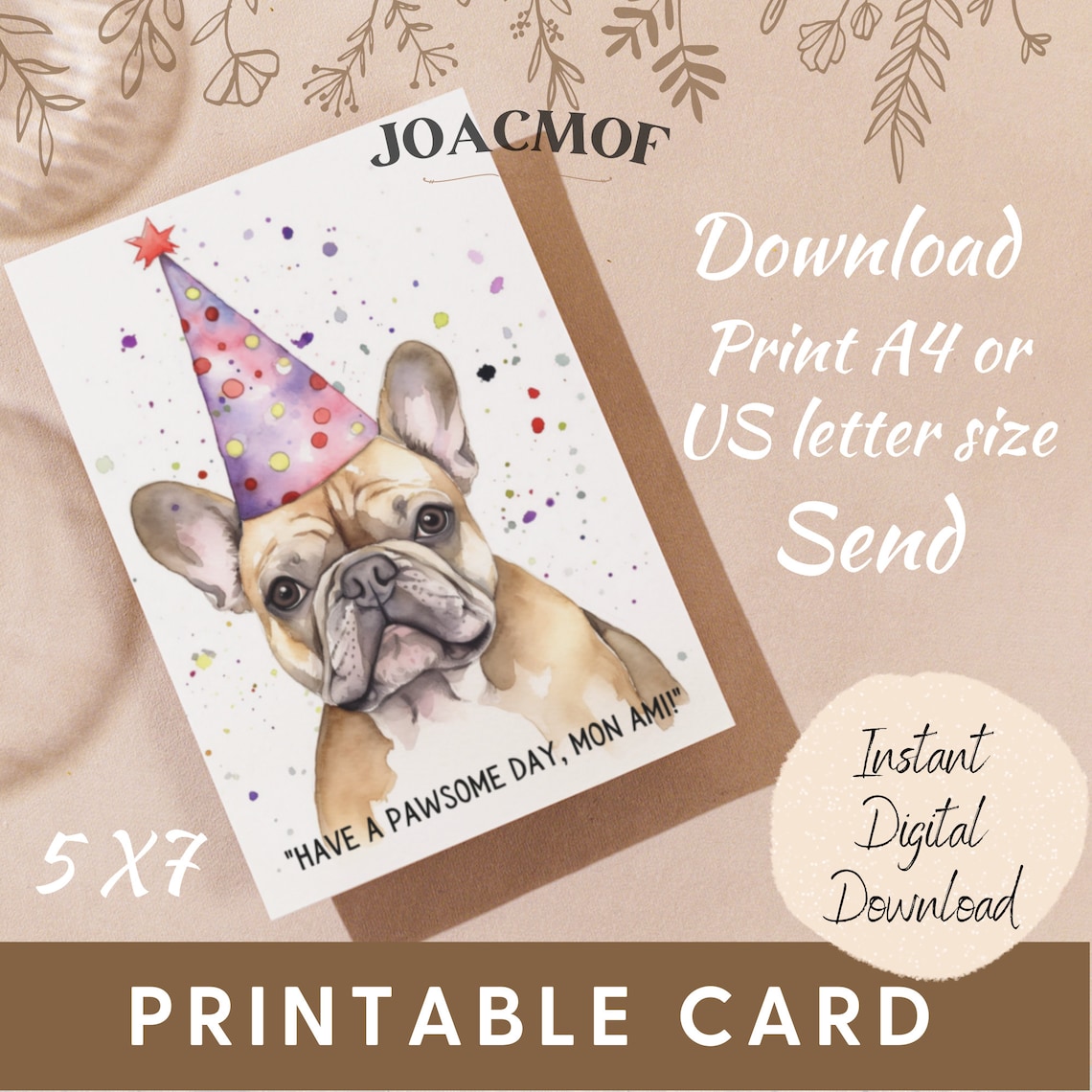 French Bulldog Greeting Card Instant Digital Download Printable ...