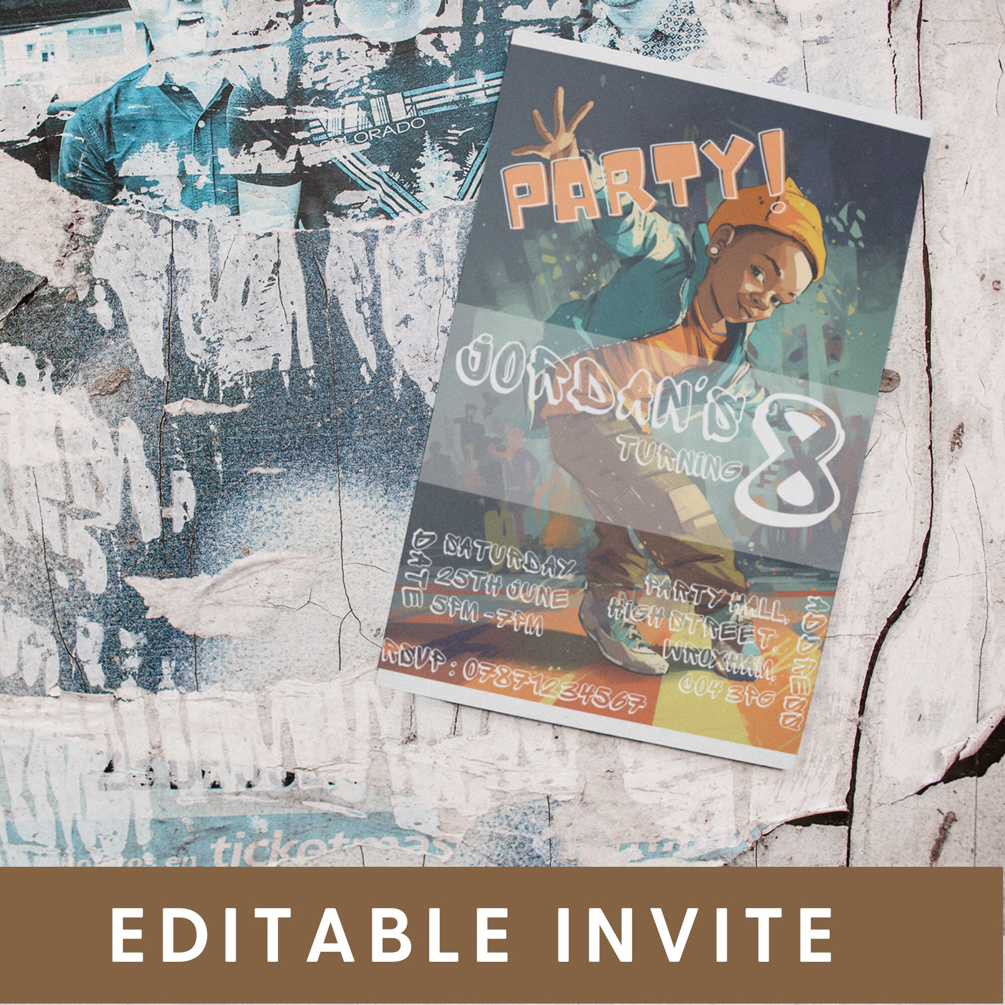 Editable Street Dance Birthday Party Invitation, Printable Boys ...
