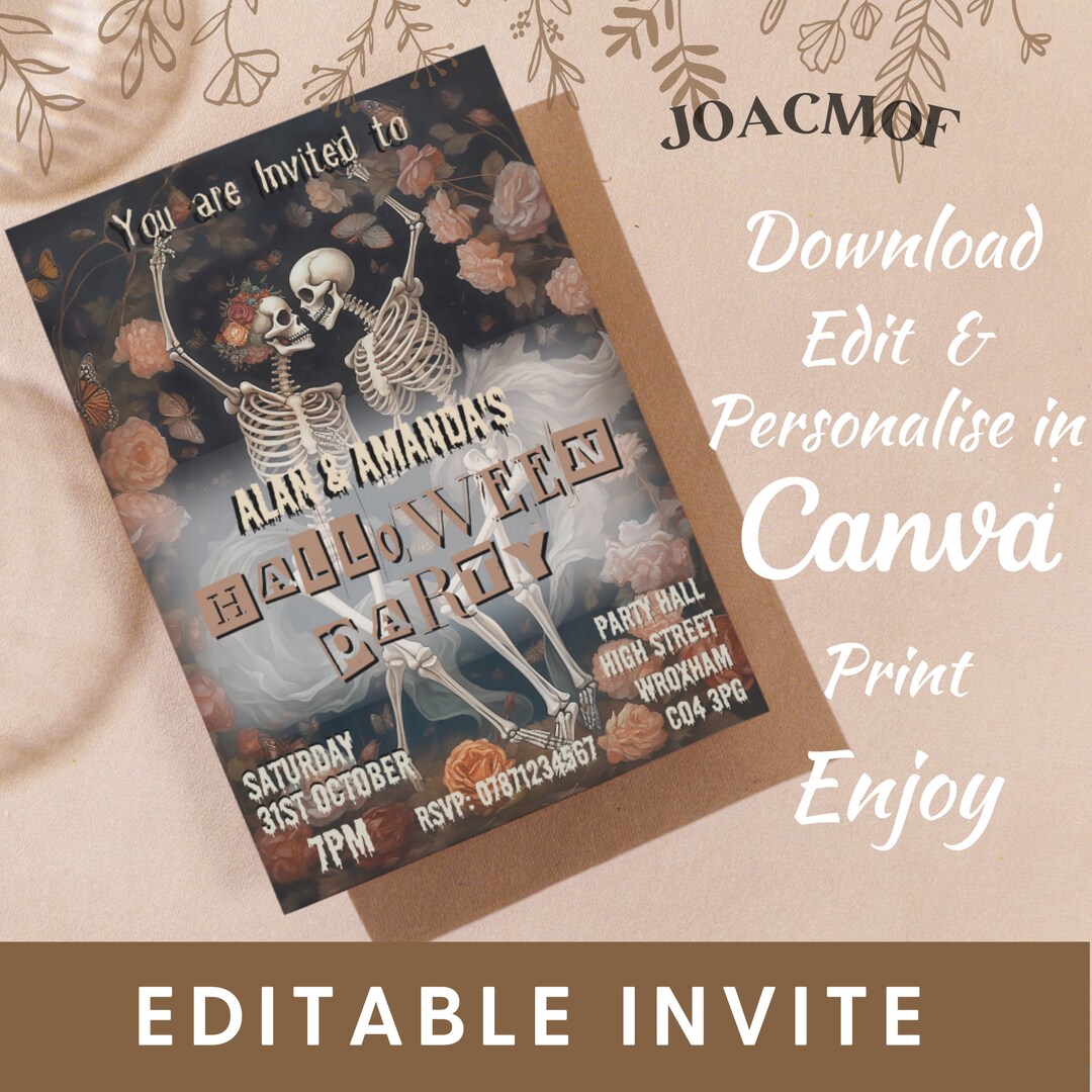 Halloween Skeleton Editable Invitation Instant Download Costume Party ...