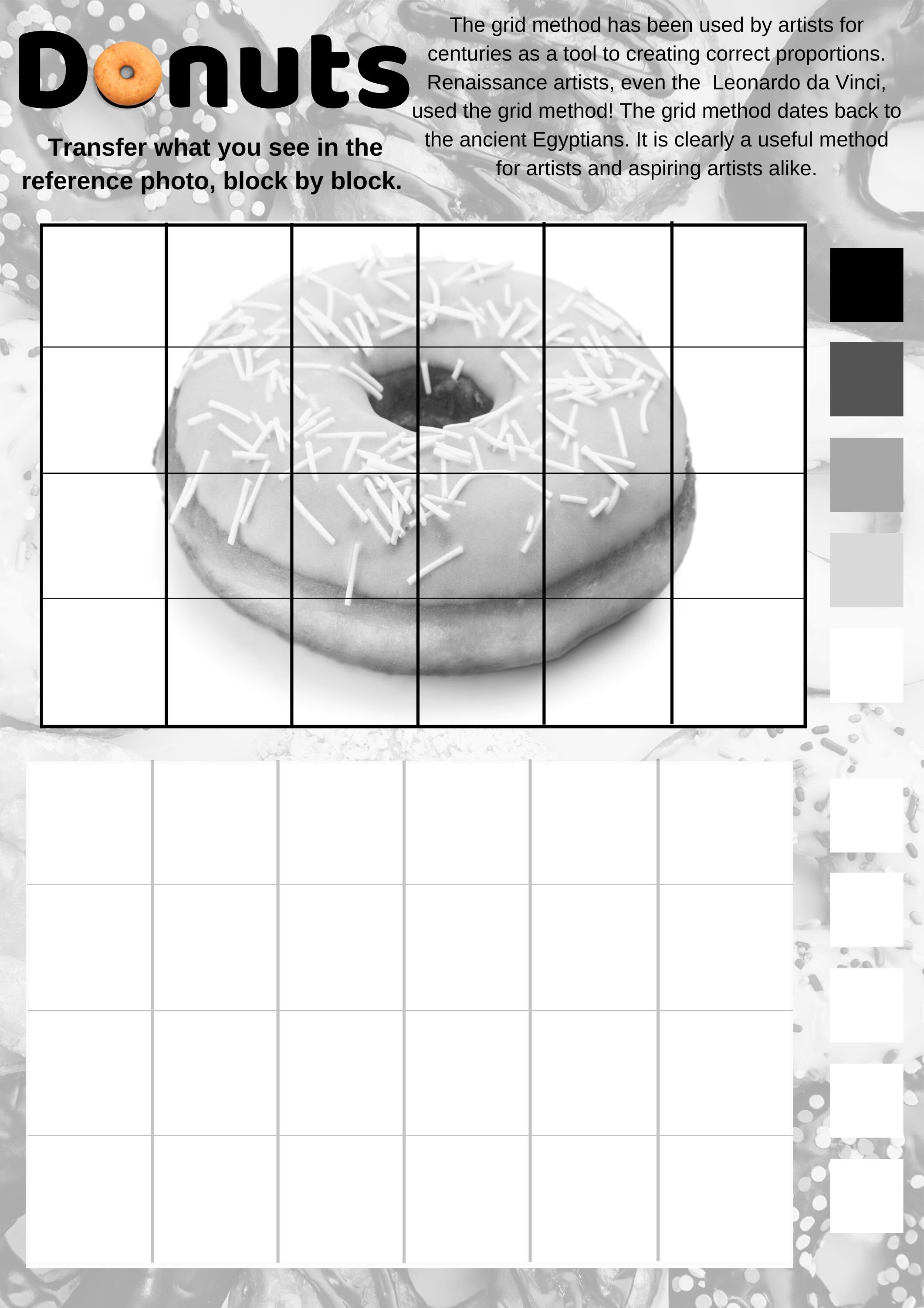 Printable Art Worksheets Activity, Donuts, Drawing Practice, Colouring ...