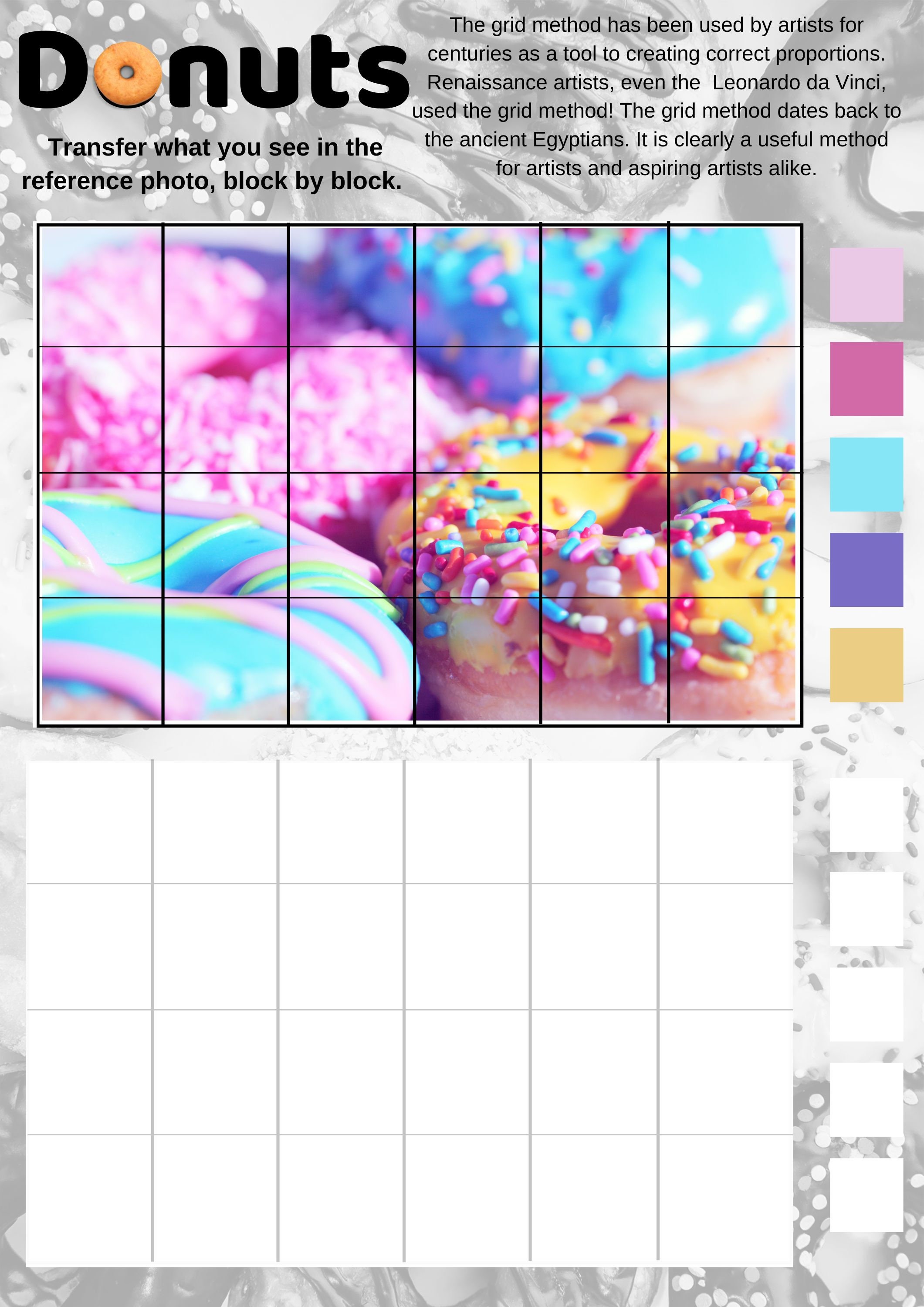 Printable Art Worksheets Activity, Donuts, Drawing Practice, Colouring ...