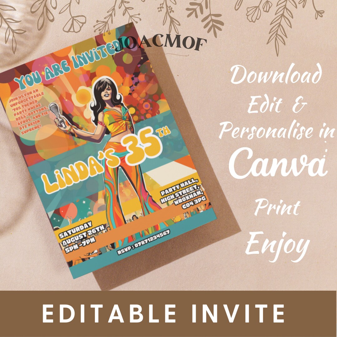 70s Fancy Dress Party Editable Invitation Instant Download Costume ...