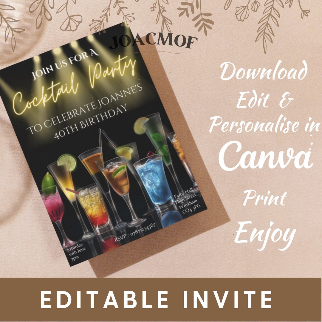 Cocktail Party Editable Invitation Instant Download Cocktail Party ...