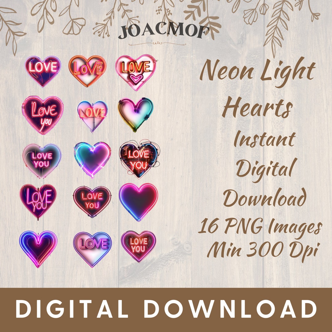 Neon Heart Clipart 15 Png Bundle Valentines Illustration, Romantic ...