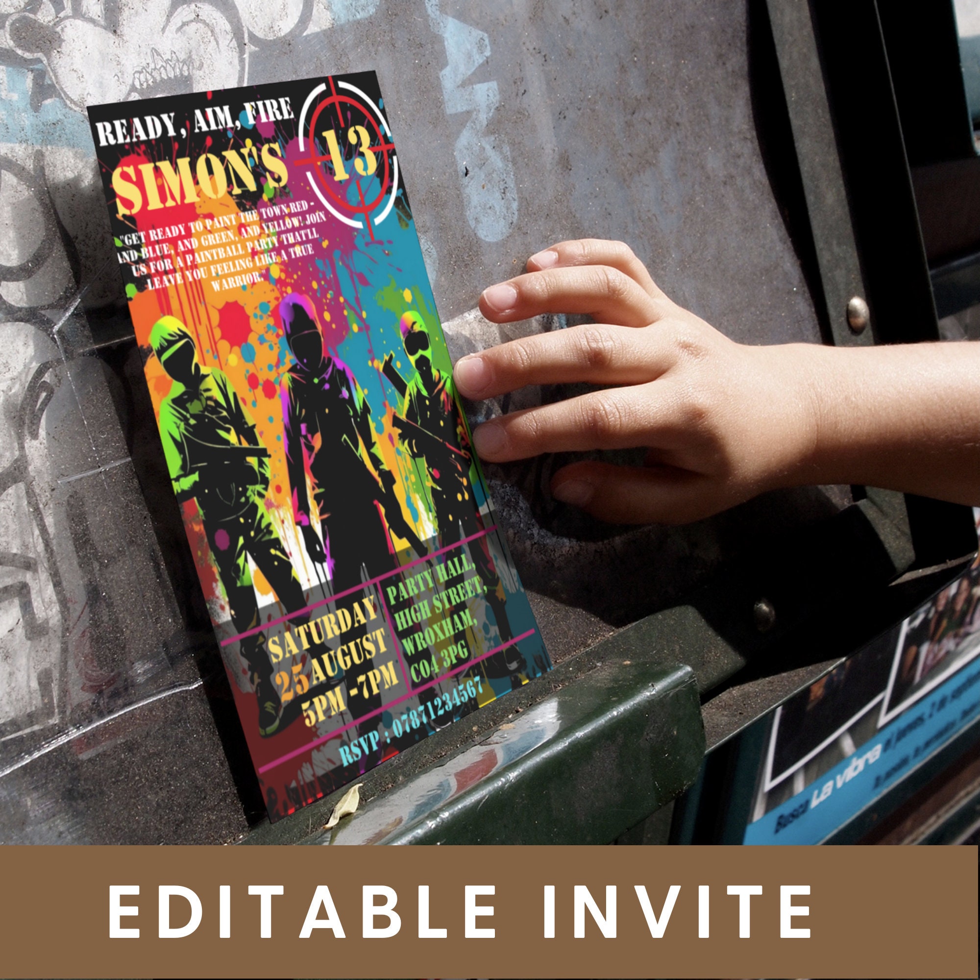 Paintball Editable Invitation Instant Download Paintball Party ...