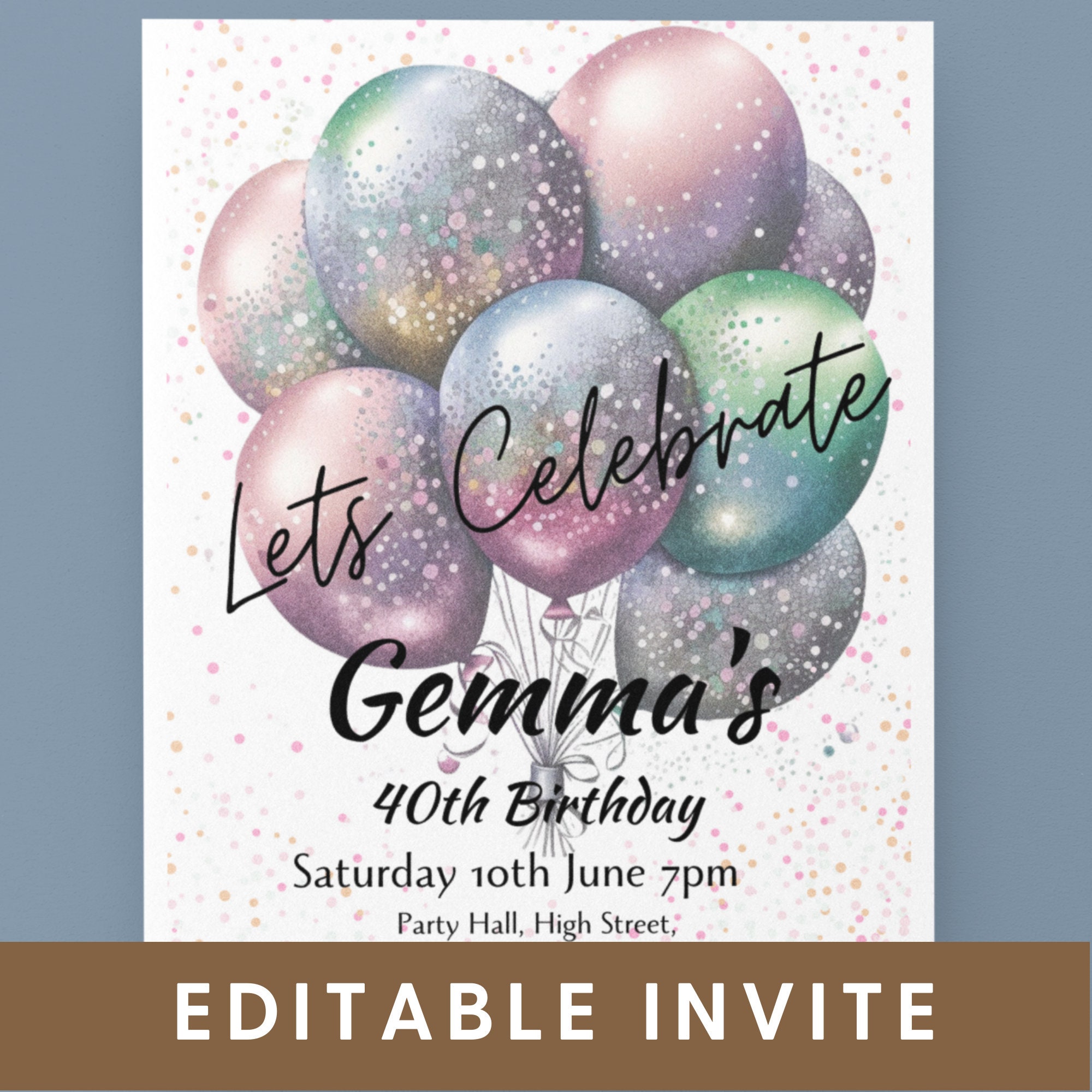 Editable Balloons Birthday Party Invitation, Printable Pastel Birthday ...