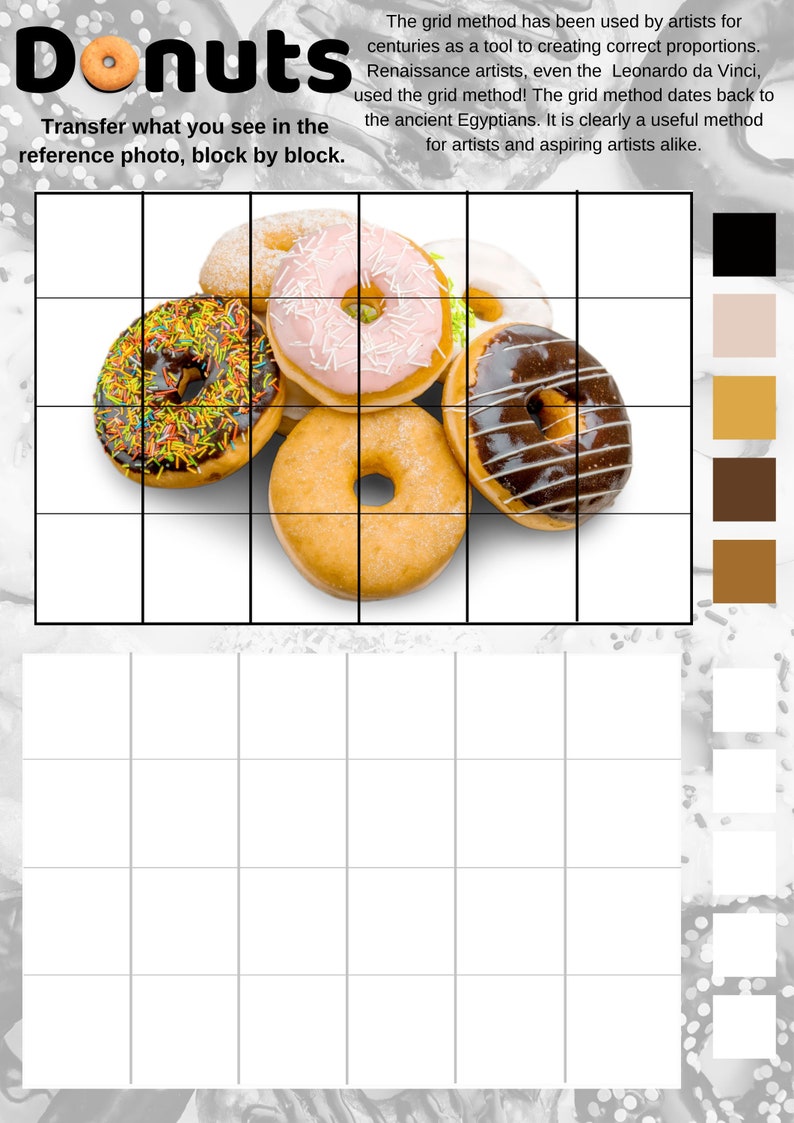 Printable Art Worksheets Activity, Donuts, Drawing Practice, Colouring ...