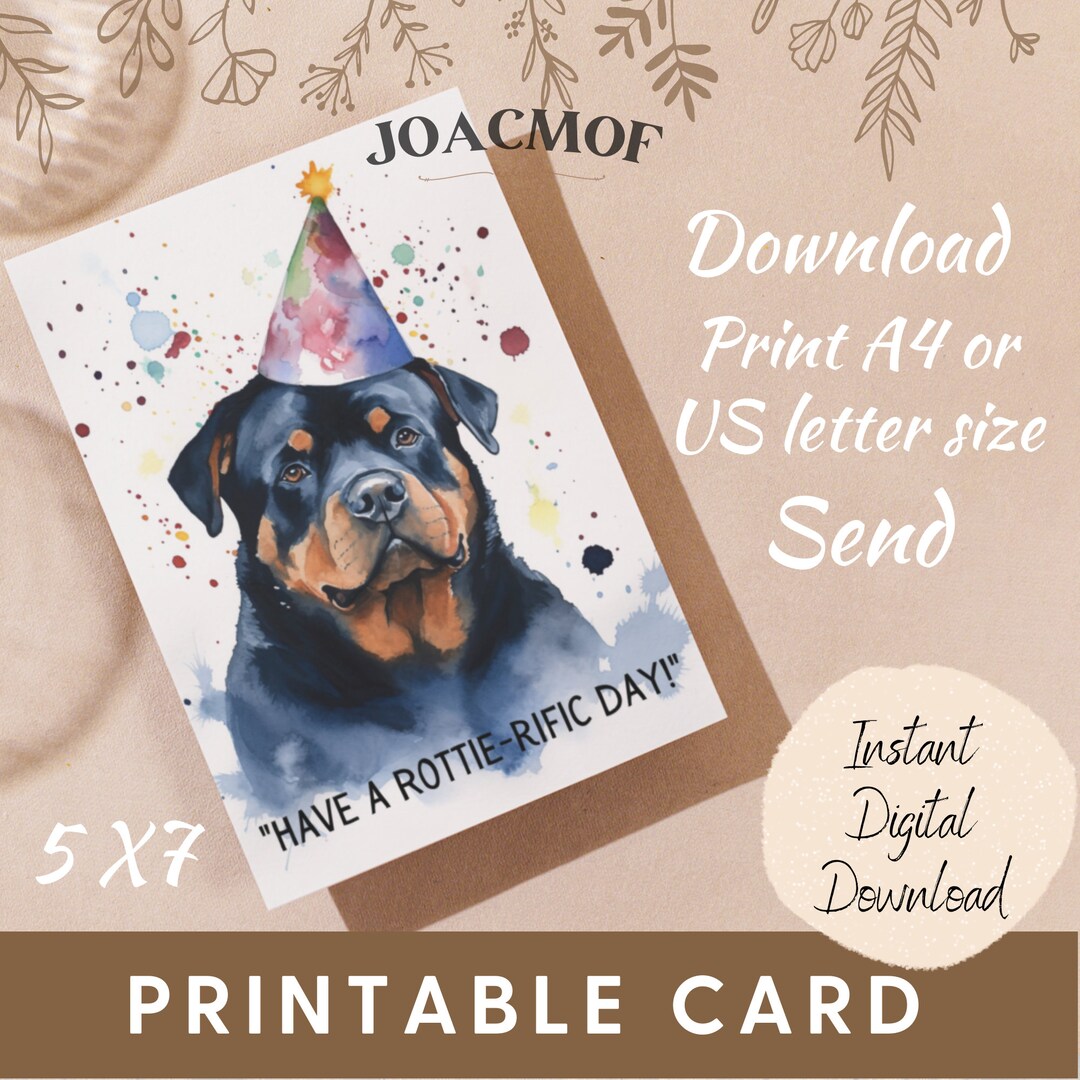 Rottweiler Greeting Card Instant Digital Download Printable Birthday ...