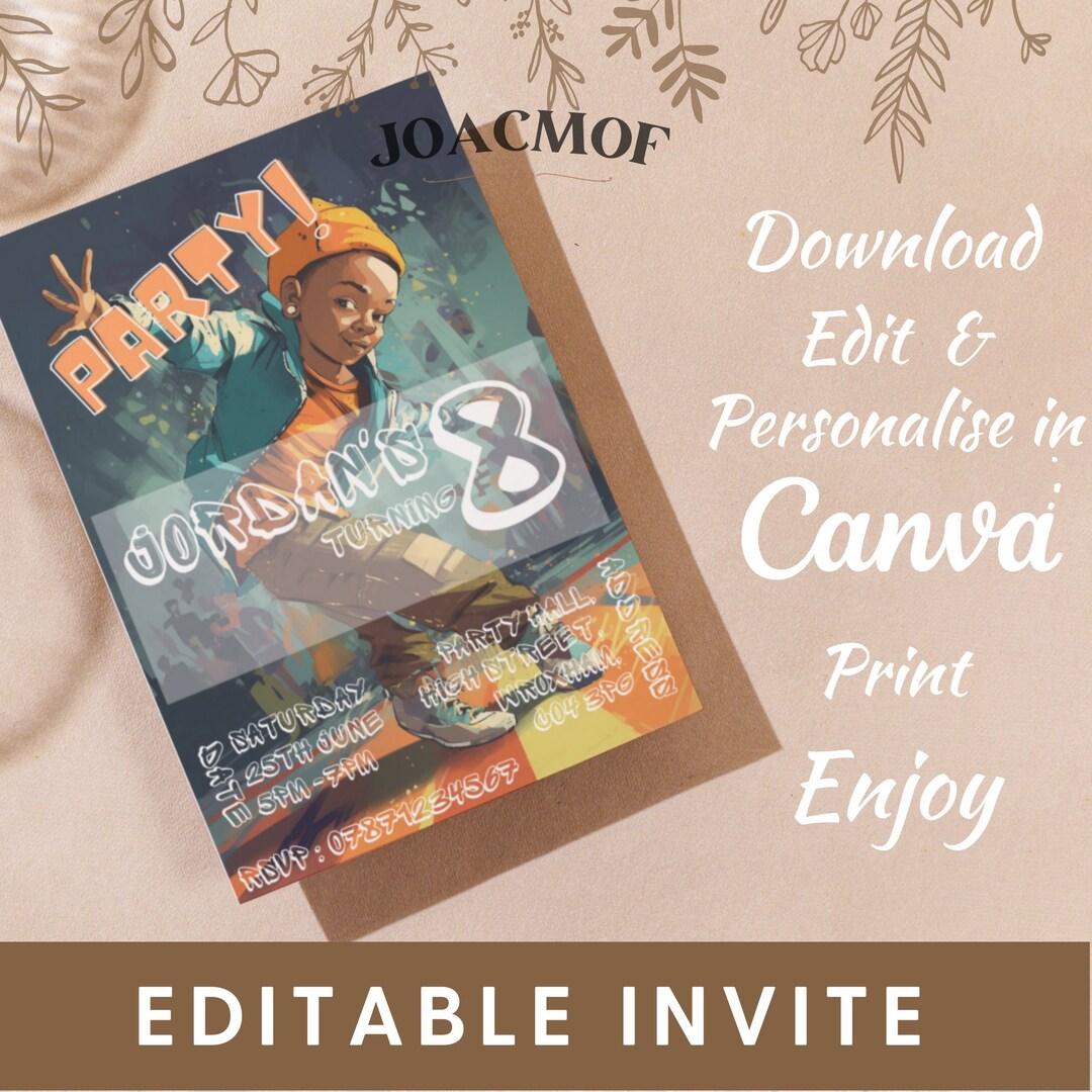 Editable Street Dance Birthday Party Invitation, Printable Boys ...