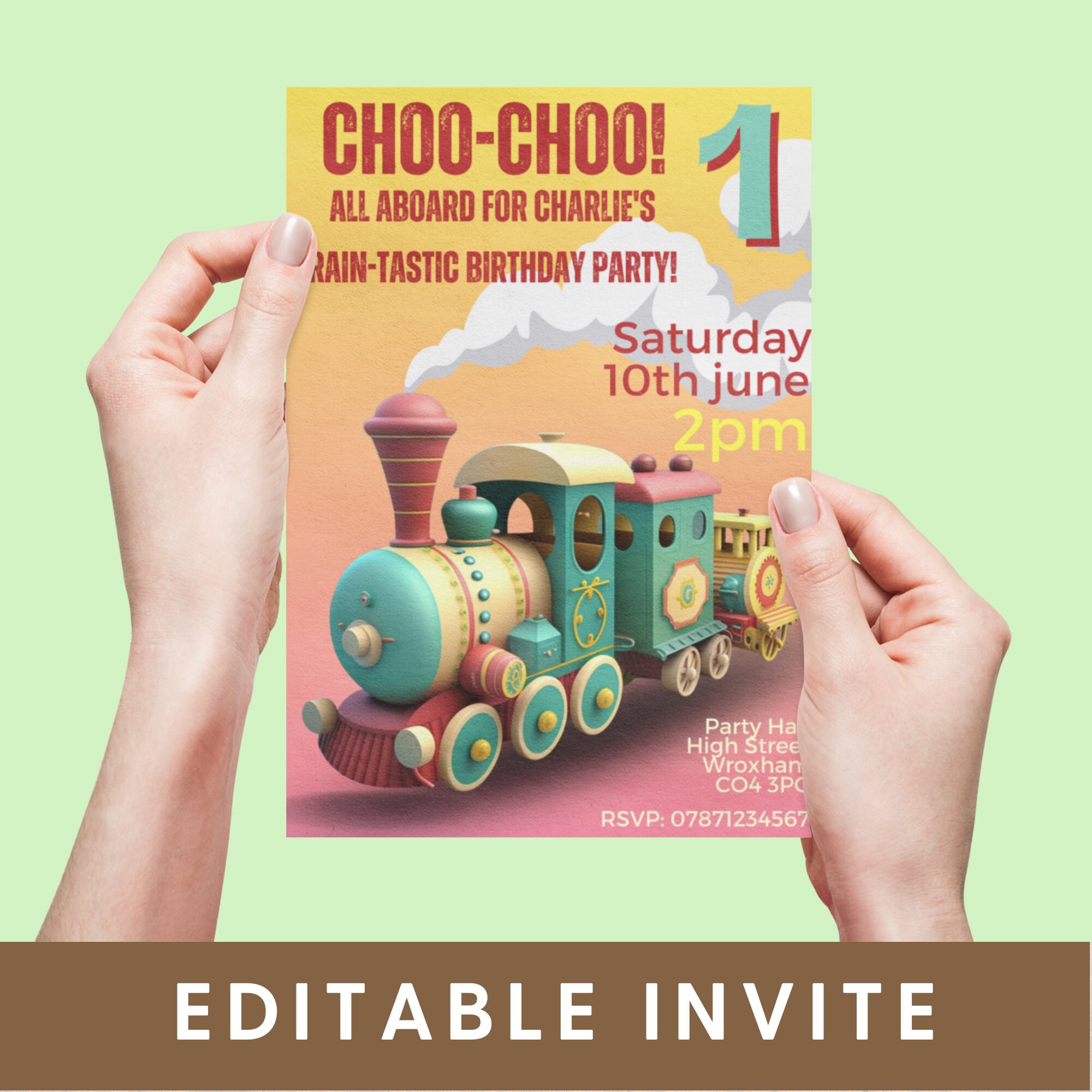 Editable Train Birthday Invitation, Toy Train Party Invite Template ...