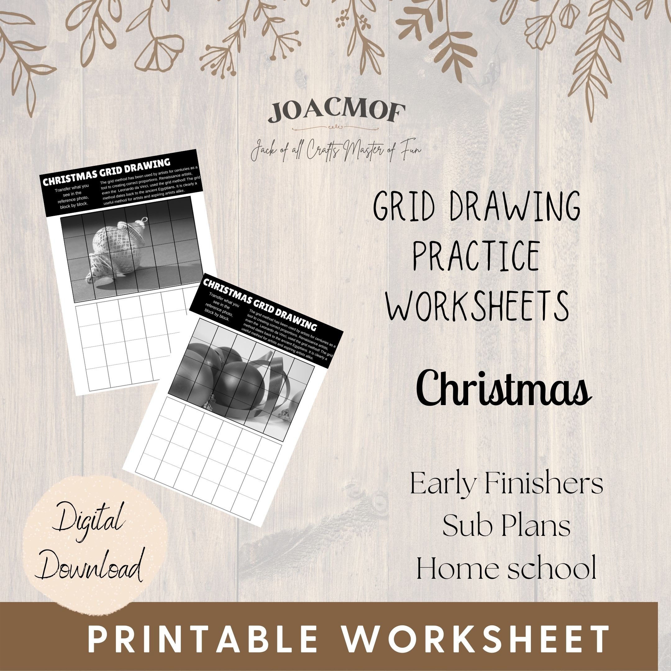 Christmas Grid Drawing Printable Art Worksheets Activity, Drawing ...