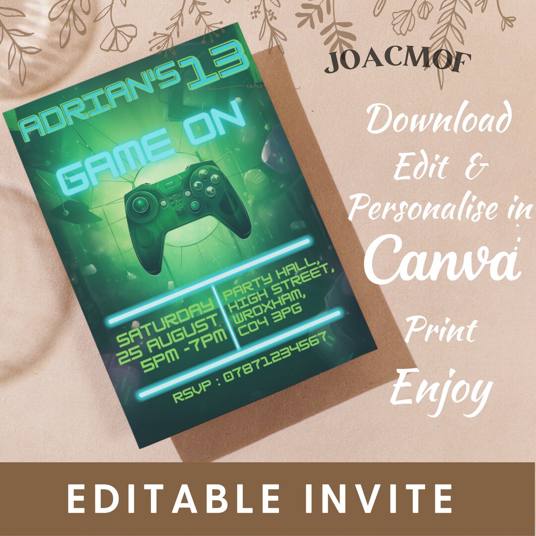 Gamer Party Editable Invitation Instant Download Gaming Party Printable ...