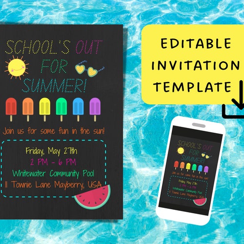 EDITABLE End of School Party Invitation Printable Digital - Etsy
