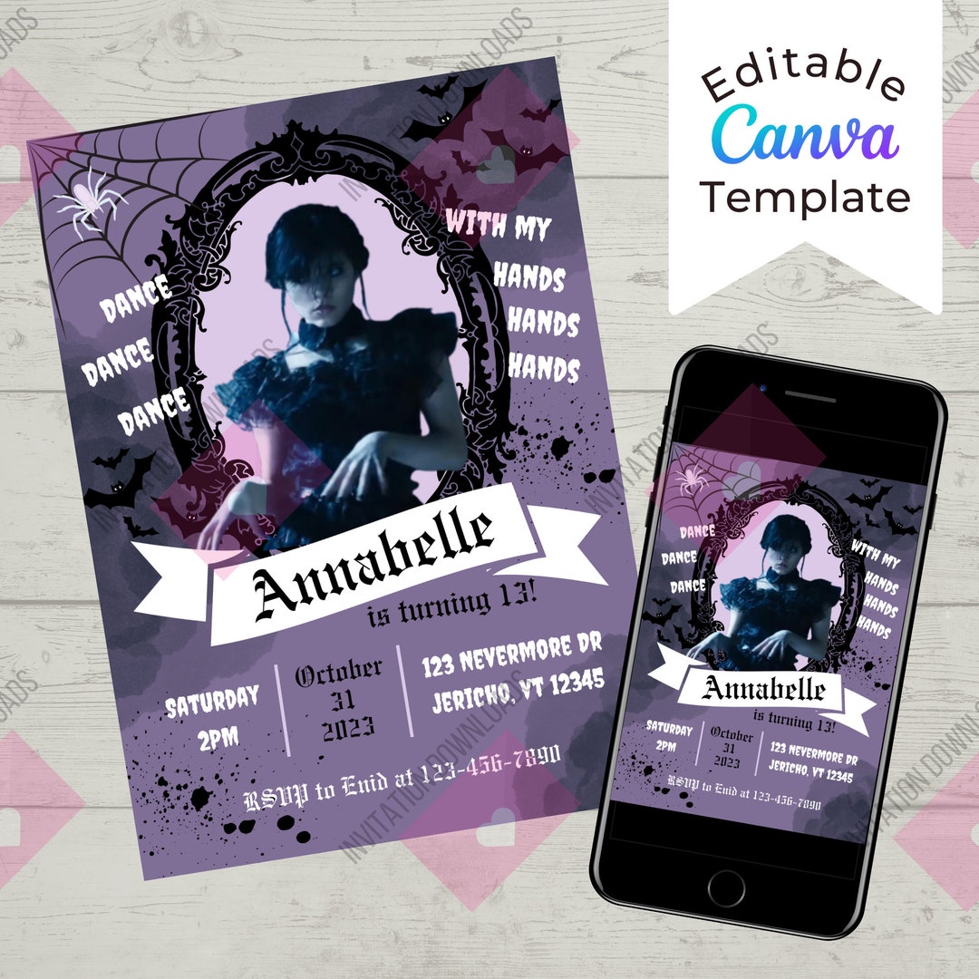 Editable Wednesday Addams Birthday Invitation Template Girls - Etsy ...