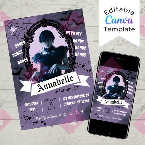 Wednesday Addams Birthday Invitation Digital Template - Etsy Wednesday Addams Birthday Invitation Digital Template - Etsy