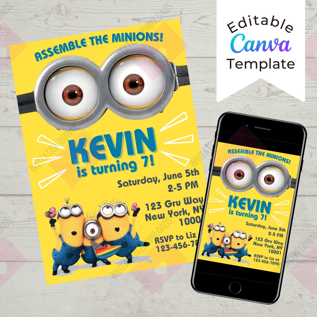 Editable Kids Birthday Invitation Template Minions Birthday Party ...