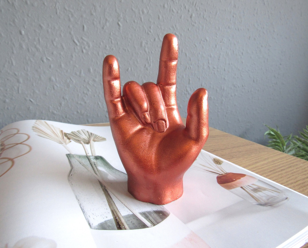 Hand Sculpture ASL I Love You Sign Gift Concrete Hand Statue Copper ...