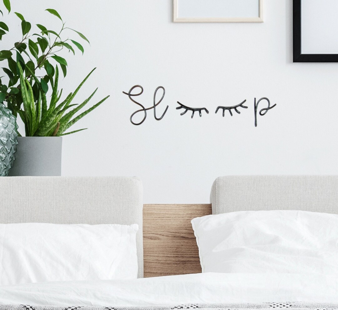 Sleep Wire Art Sign Above Bed Decor With Eyelashes, Bedroom Wall ...