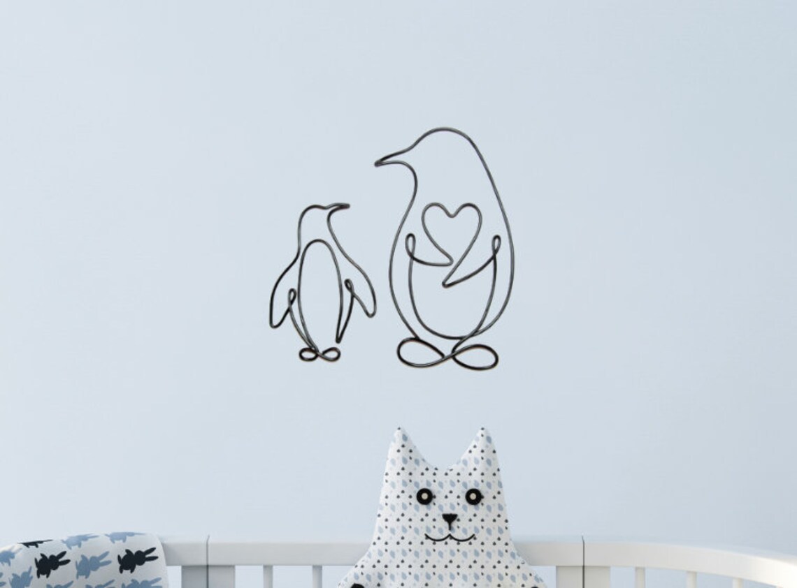 Penguin Gift Wire Wall Art Decor Sign Christmas Ornament, Mom and Baby ...